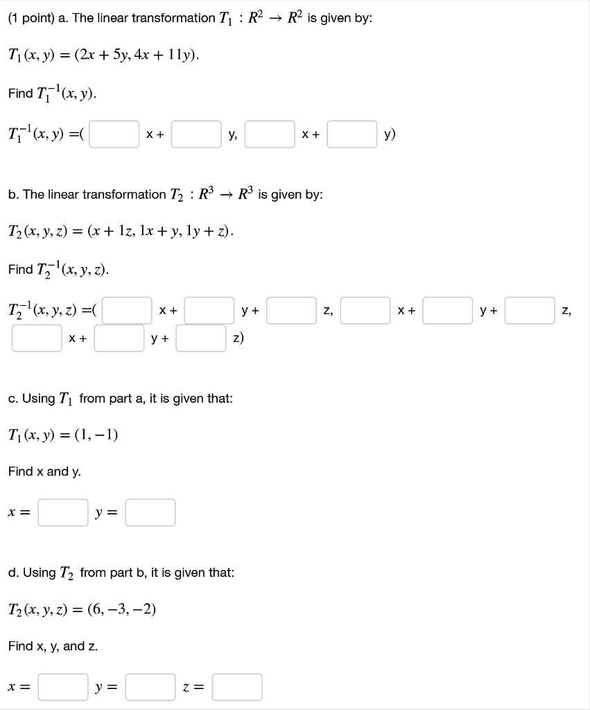 Solved (1 point) a. The linear transformation T1 : R2 -» R2 | Chegg.com