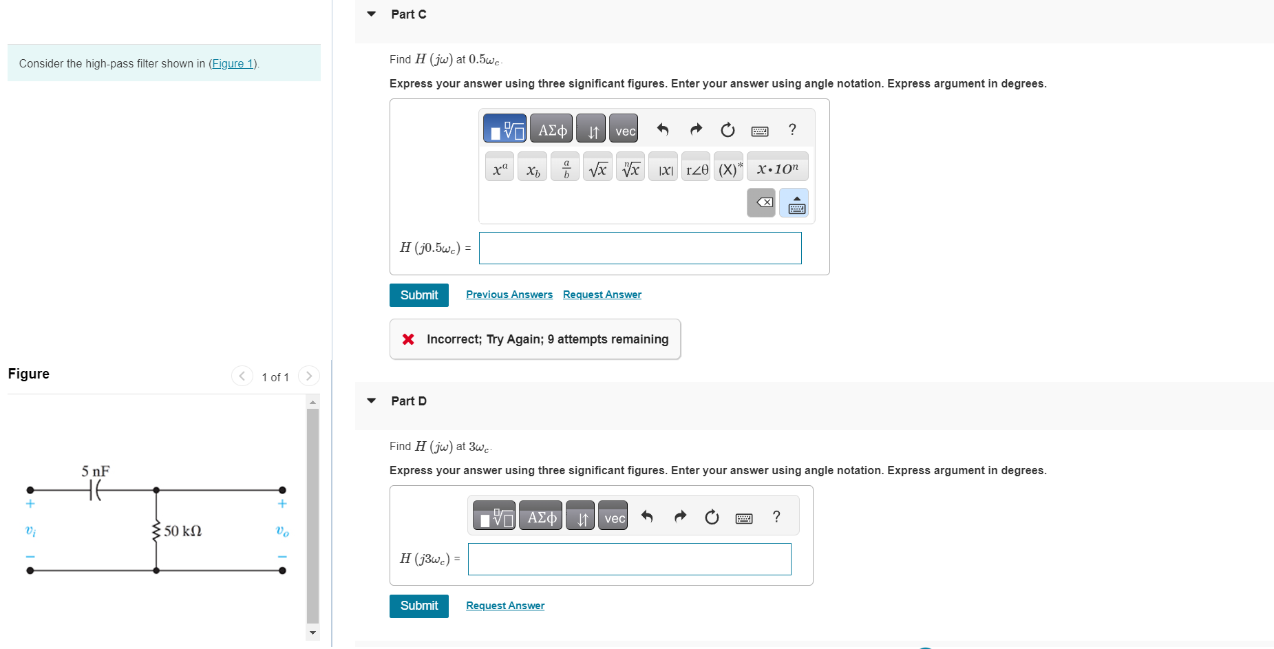 Solved Consider the high-pass filter shown in (Figure 1). | Chegg.com