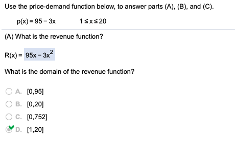 Solved Use the price-demand function below, to answer parts | Chegg.com