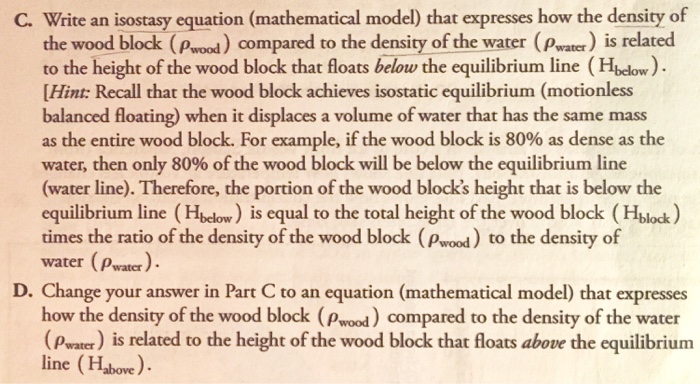 Solved Write an isostasy equation (mathematical model) that | Chegg.com