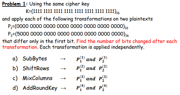 Problem 1: Using the same cipher key and apply each | Chegg.com