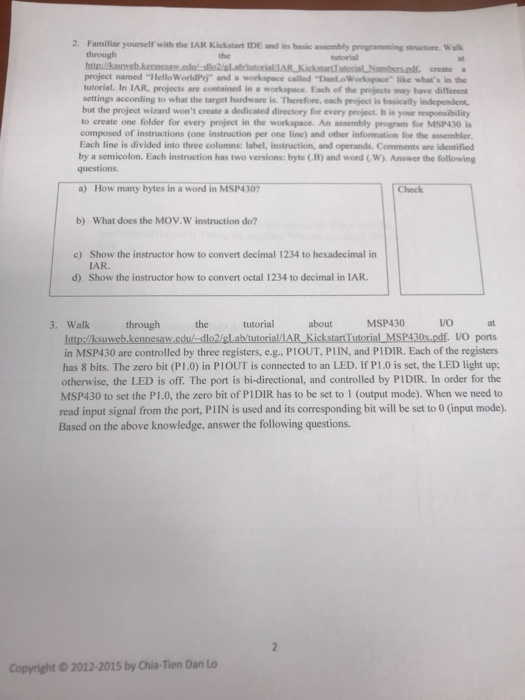 Lab 7 MSP430 Assembly Programming Basics In this lab, | Chegg.com