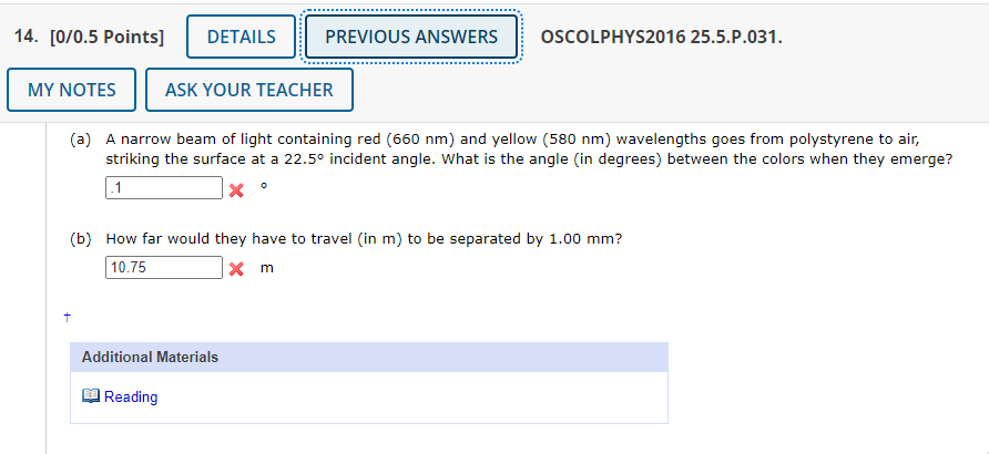Solved (a) A narrow beam of light containing red (660 nm) | Chegg.com