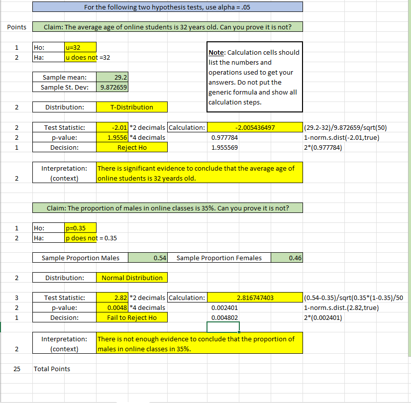 Solved can you please check my work? I am using excel to | Chegg.com
