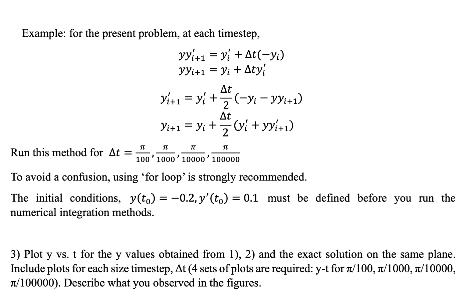 Solved Problem dt2d2y=−y Initial conditions: | Chegg.com