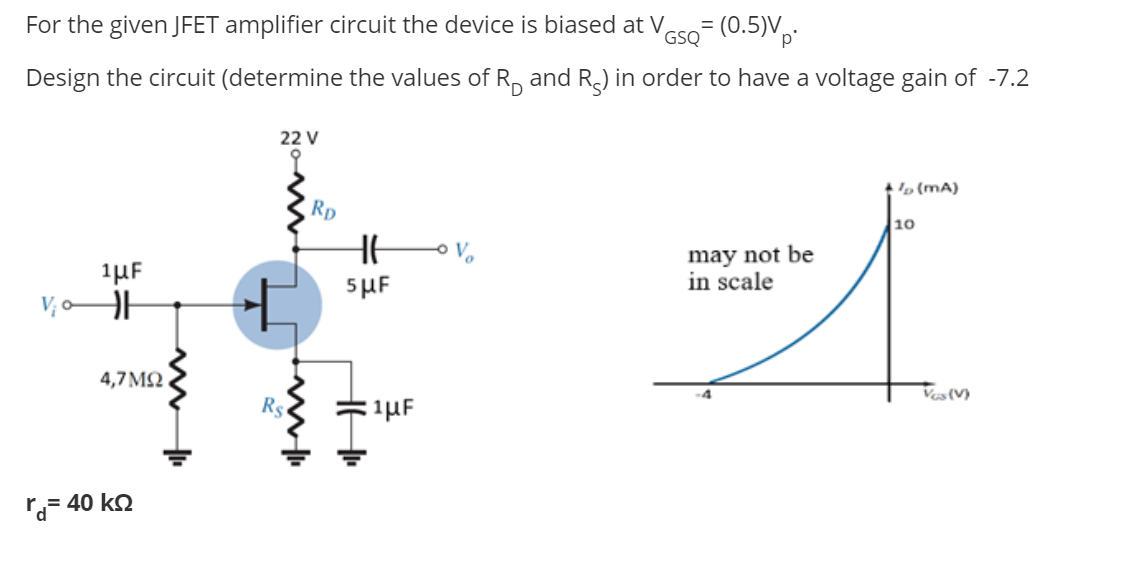 Solved For the given JFET amplifier circuit the device is | Chegg.com