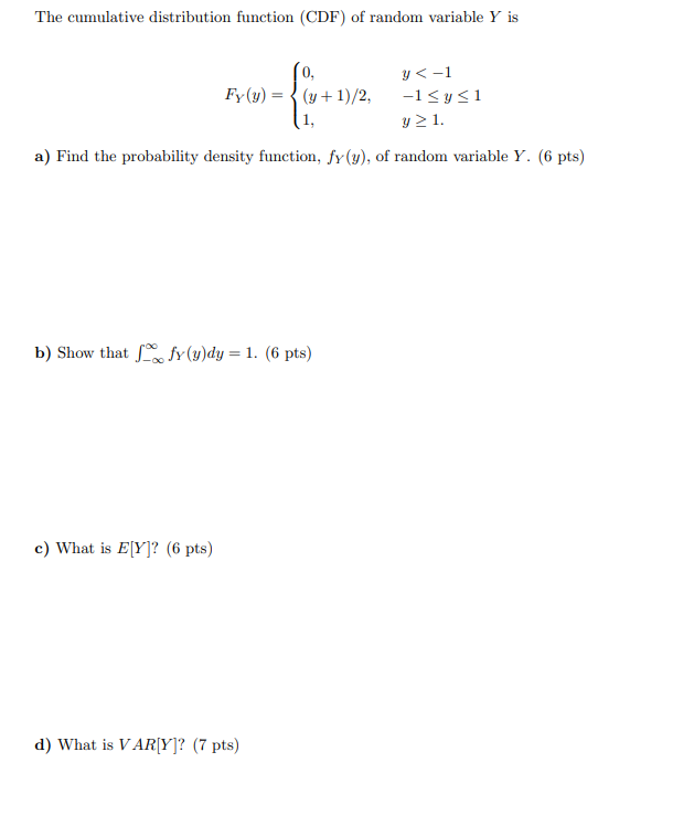 Solved The cumulative distribution function (CDF) of random | Chegg.com