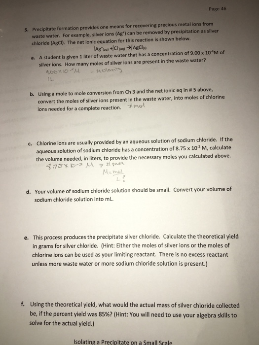 Solved Page 36 Lab 5 - Isolating a Precipitate on a Small | Chegg.com