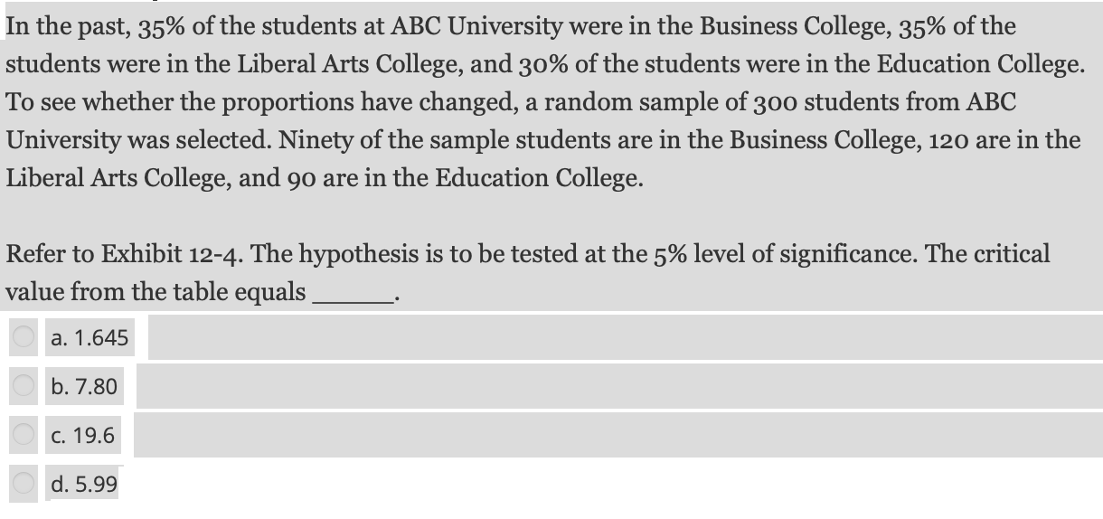 Solved In the past, 35% of the students at ABC University | Chegg.com