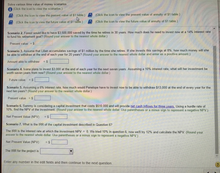 Solved Solve various time value of money scenarios i (Click | Chegg.com