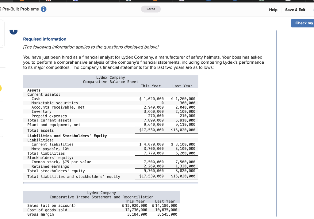 Solved Pre-Built Problems Saved Help Save & Exit Check my | Chegg.com