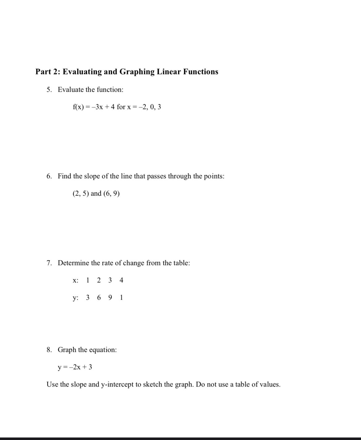 Solved Part 2: Evaluating and Graphing Linear | Chegg.com
