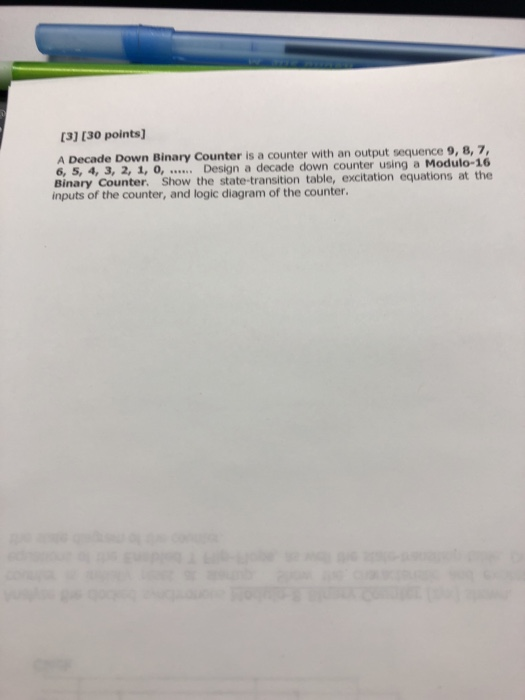 Solved [31 [30 points] A Decade Down Binary Counter is a | Chegg.com