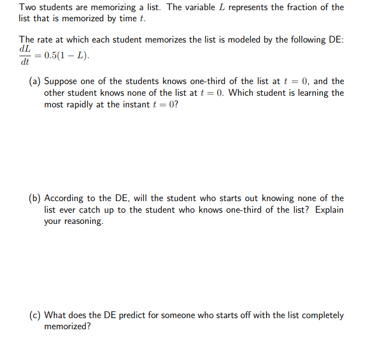 Solved Two students are memorizing a list. The variable L | Chegg.com