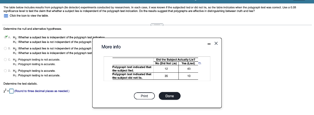 Solved The table below includes results from polygraph (lie | Chegg.com
