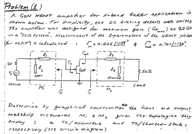 Solved Problem (1)A GaN HEMT amplitier for X-band Radar | Chegg.com