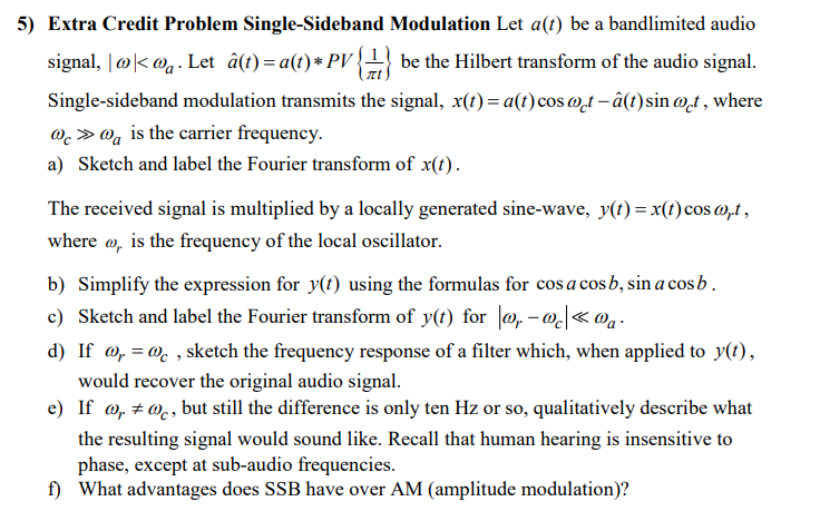 Solved Extra Credit Problem Single-Sideband Modulation Let | Chegg.com