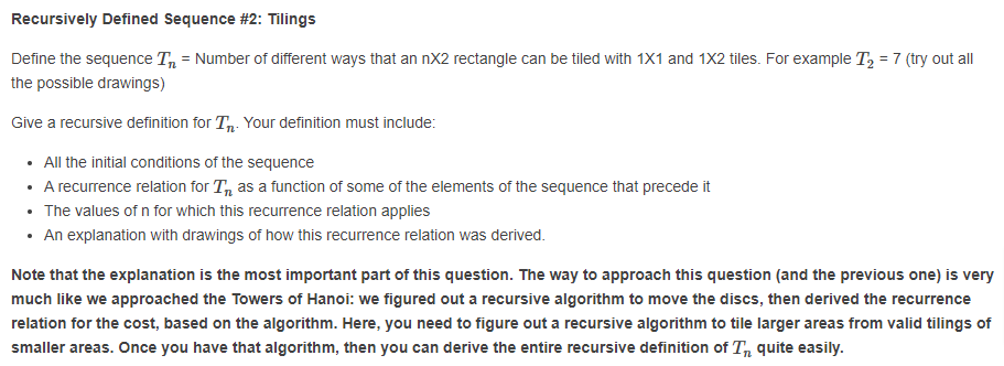 Solved Recursively Defined Sequence #2: Tilings Define the | Chegg.com
