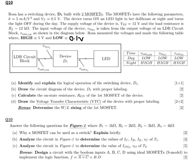 Solved Rosa has a switching device, D1 built with 2 MOSFETs. | Chegg.com