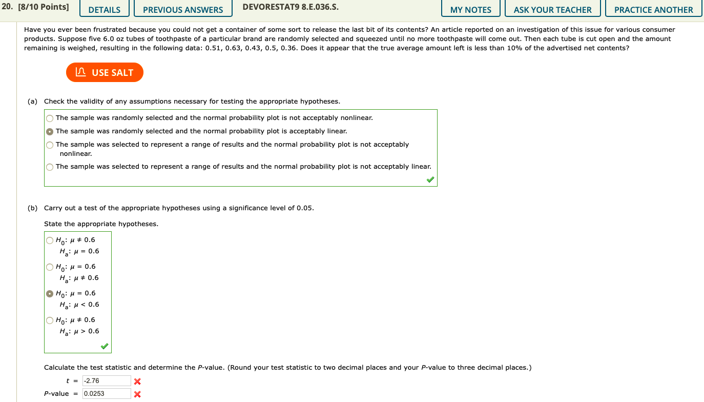Solved 10. [2/3 Points] DETAILS PREVIOUS ANSWERS DEVORESTAT9 | Chegg.com