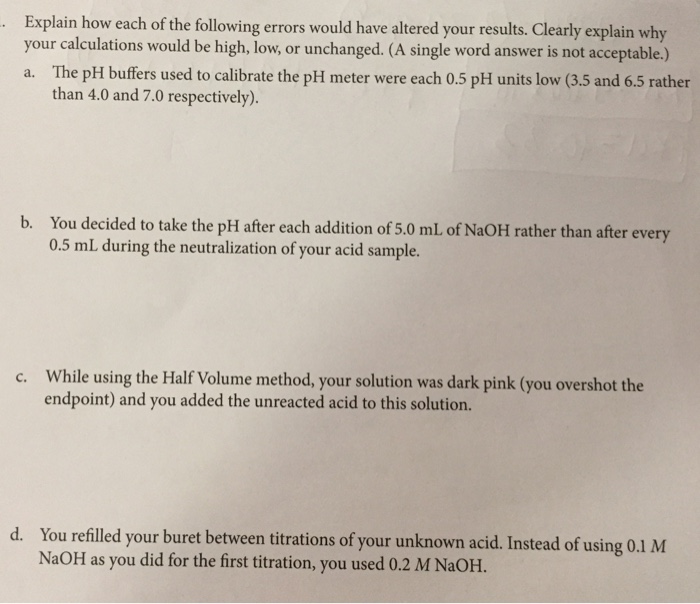 Solved Explain how each of the following errors would have | Chegg.com