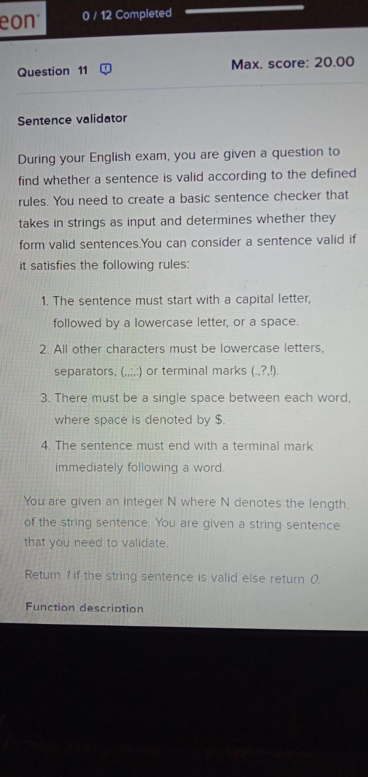 Solved Sentence validator During your English exam, you are | Chegg.com