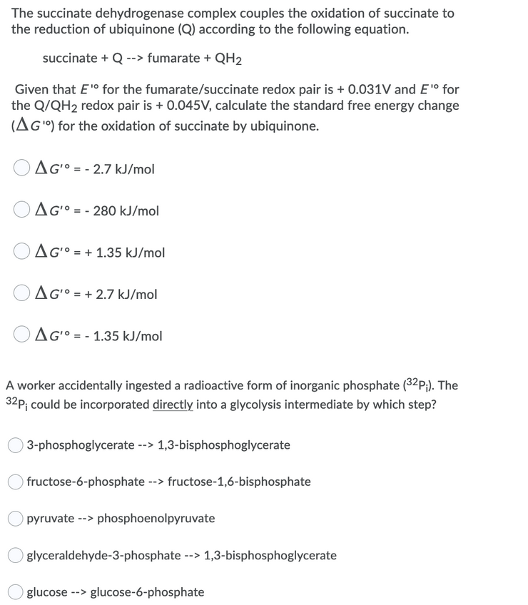 Solved hello, pls help with biochem multiple choice | Chegg.com