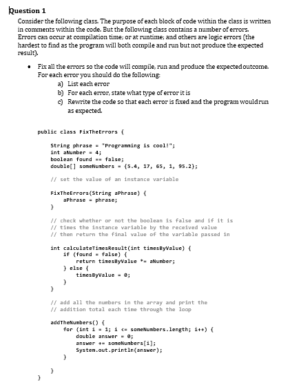 Solved Question 1 Consider the following class. The purpose | Chegg.com