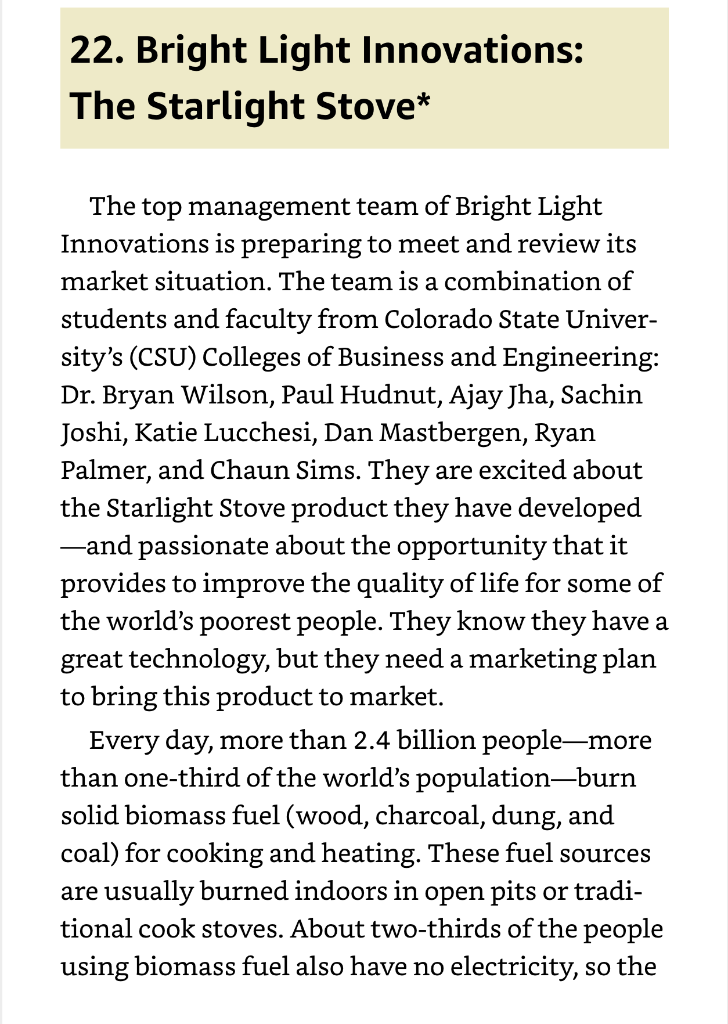 Solved 22. Bright Light Innovations: The Starlight Stove* | Chegg.com