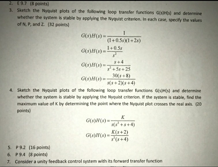 Solved 2 E97 8 Points 3 Sketch The Nyquist Plots Of The