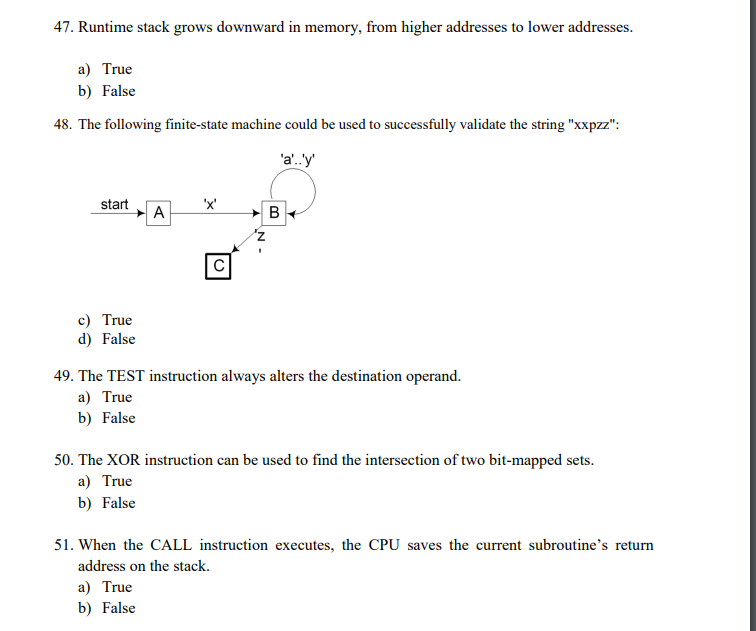 Solved 47. Runtime stack grows downward in memory, from | Chegg.com