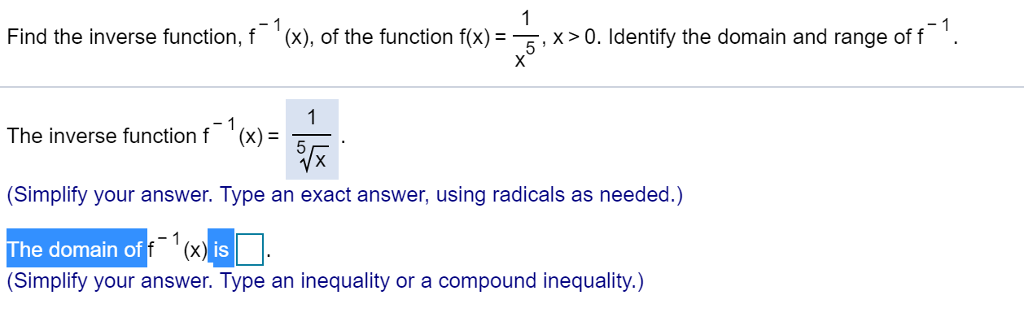 Solved Find the inverse function, f Superscript negative 1 | Chegg.com