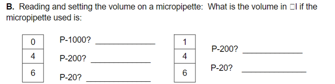 Solved B. ﻿Reading and setting the volume on a micropipette: | Chegg.com