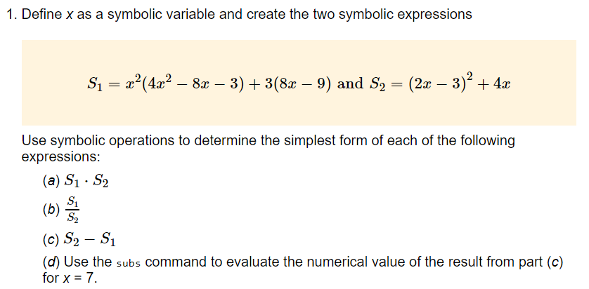 Solved 1 Define X As A Symbolic Variable And Create The Two Chegg solved-1-define-x-as-a-symbolic-variable-and-create-the-two-chegg
