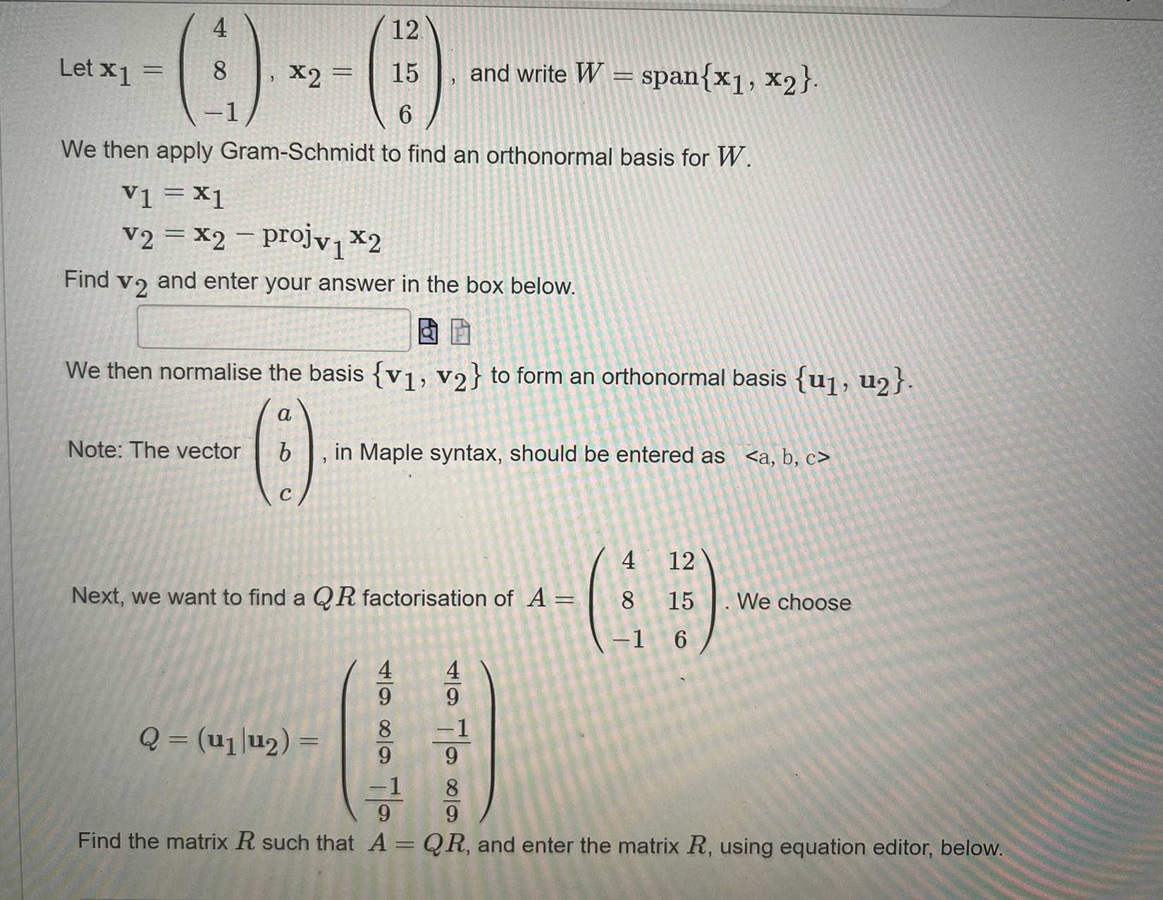 Solved Let x1=⎝⎛48−1⎠⎞,x2=⎝⎛12156⎠⎞, and write W=span{x1,x2} | Chegg.com