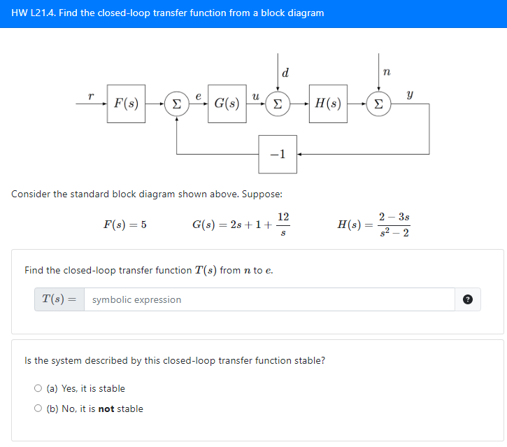 Solved HW L21.4. Find the closed-loop transfer function from | Chegg.com