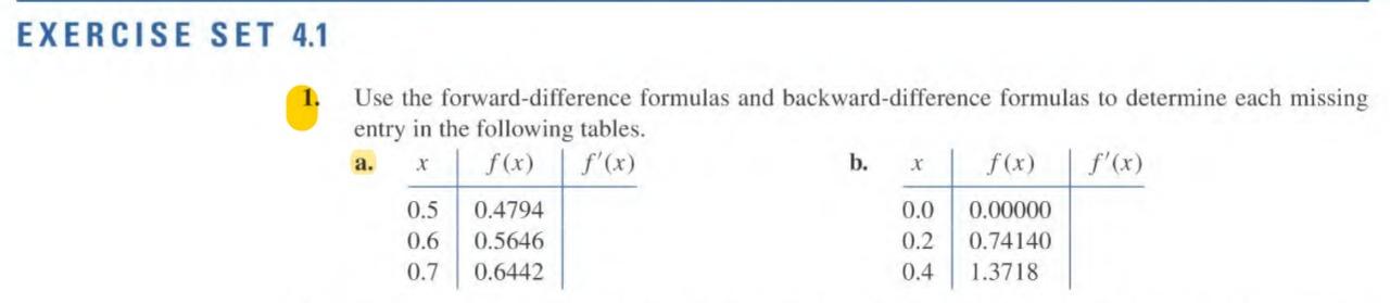 Solved EXERCISE SET 4.1 1. Use the forward-difference | Chegg.com