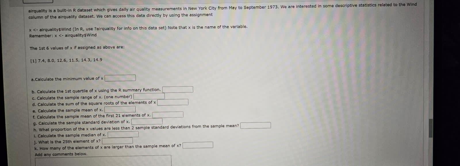 Solved column of the airquality dataset. We can access this | Chegg.com