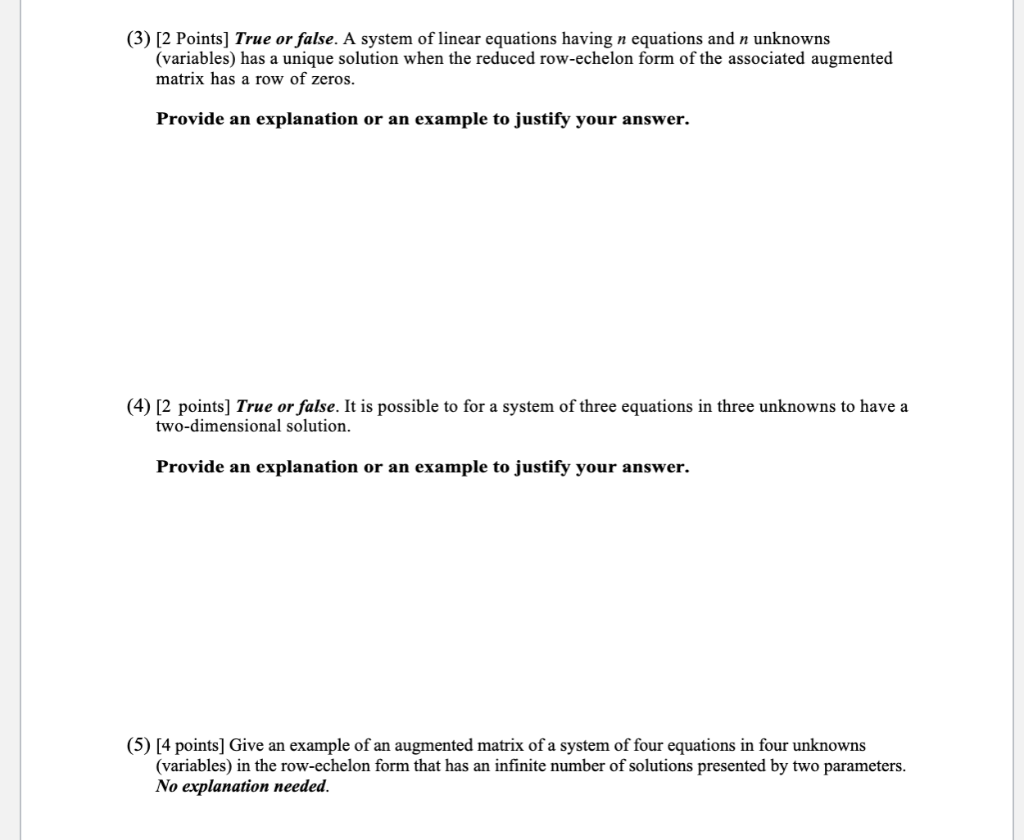 Solved (3) [2 Points] True or false. A system of linear | Chegg.com