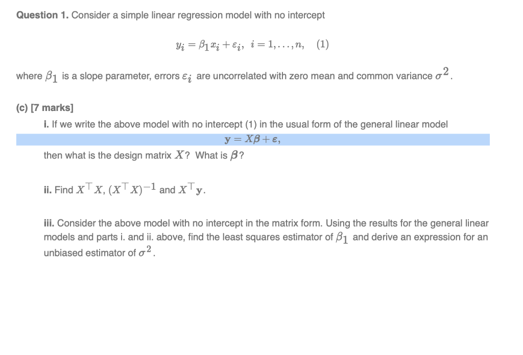 Solved Question 1. Consider a simple linear regression model | Chegg.com
