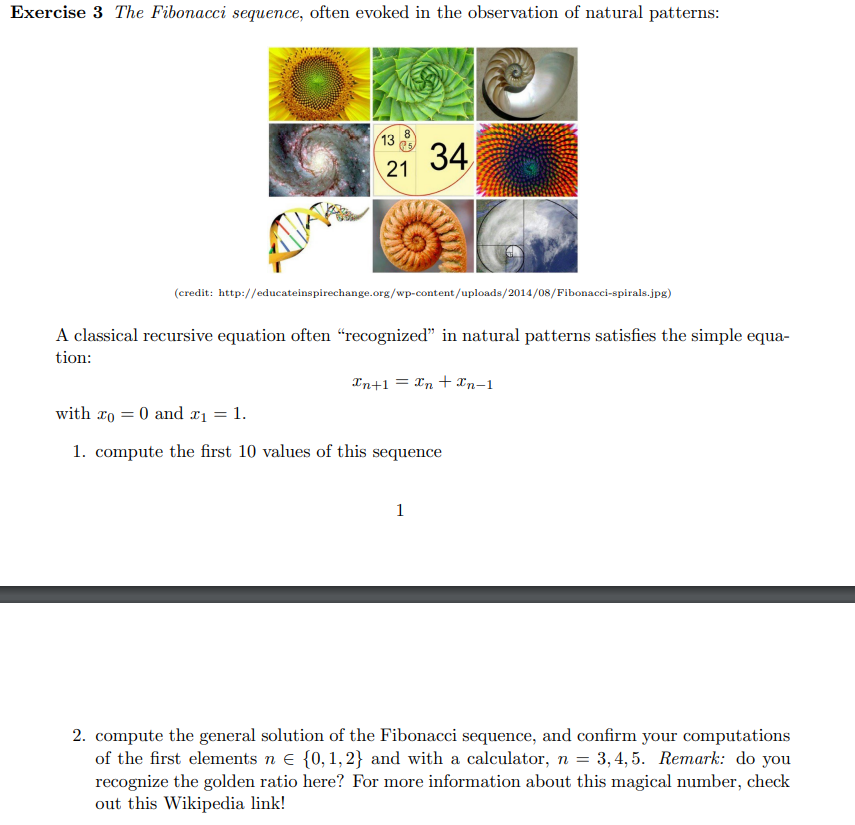Solved Exercise 3 The Fibonacci sequence, often evoked in | Chegg.com