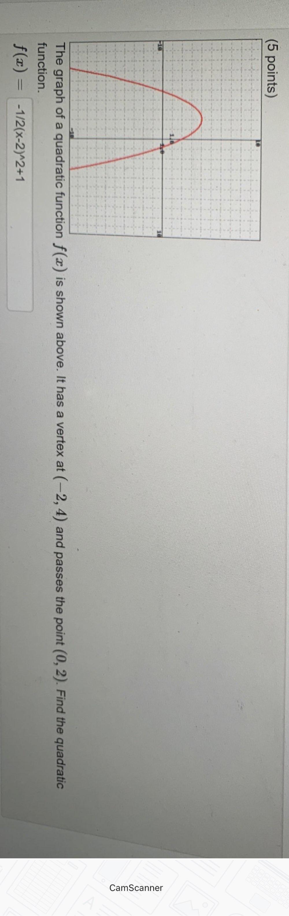Solved (5 points) TO CamScanner The graph of a quadratic | Chegg.com