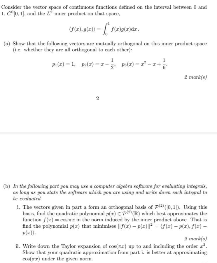 Solved Consider the vector space of continuous functions | Chegg.com