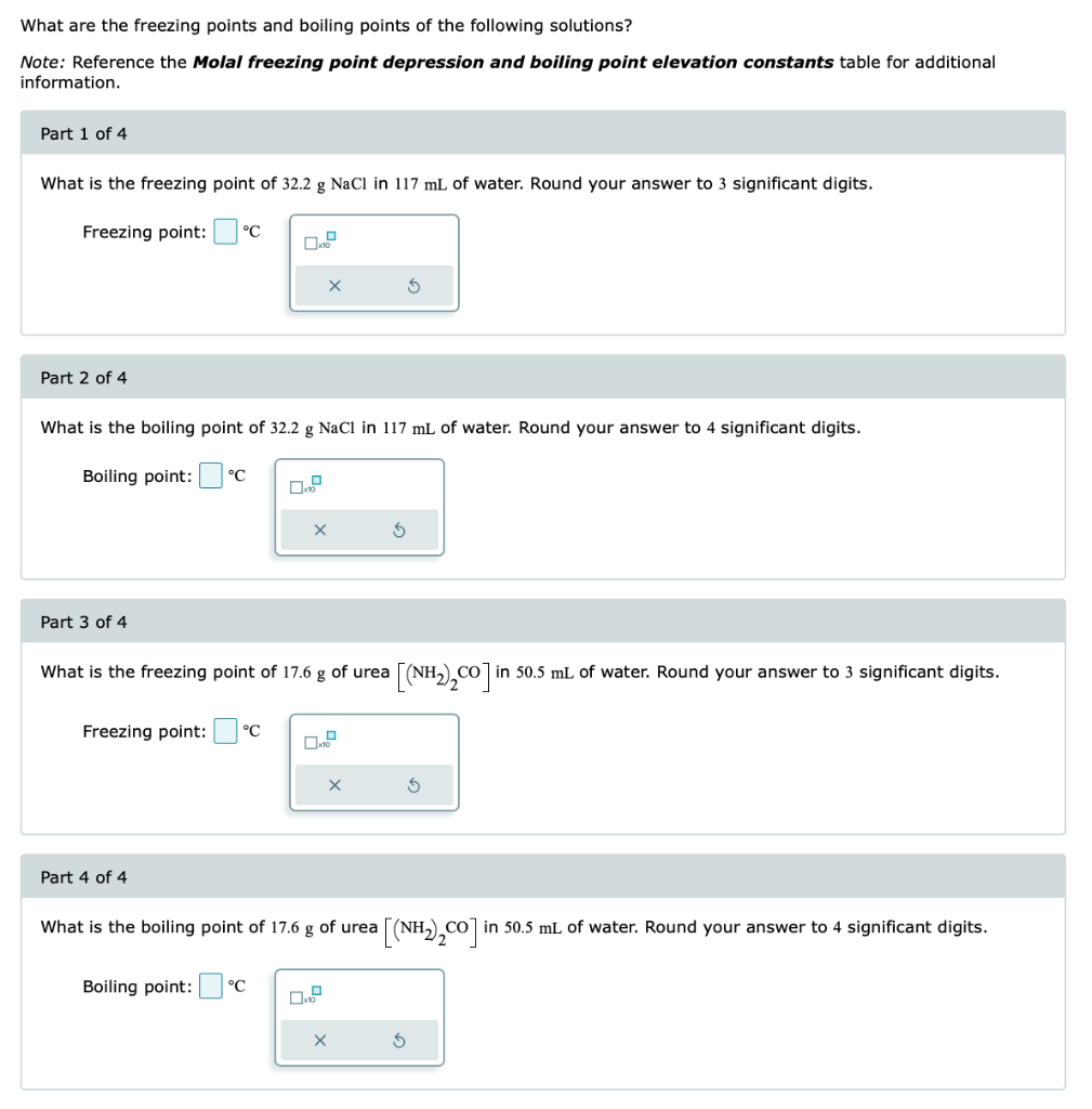 Solved What are the freezing points and boiling points of | Chegg.com