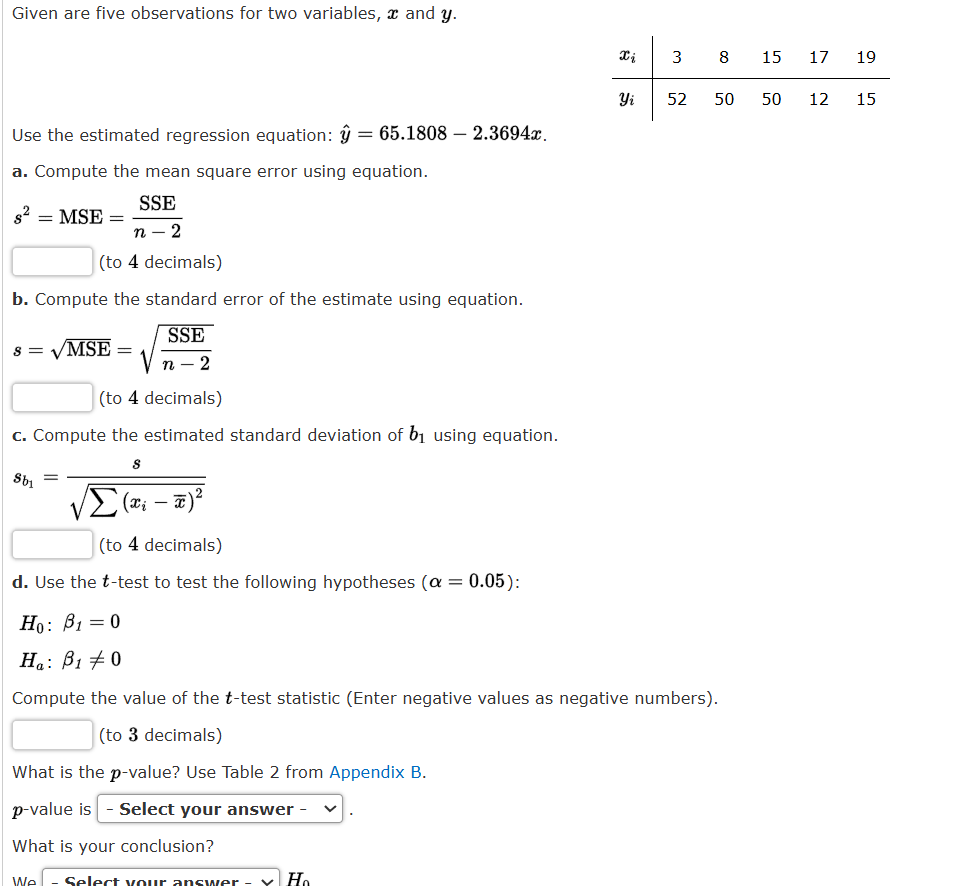 Solved by an EXPERT Given are five observations for two variables, x ...