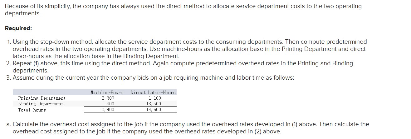 Solved Using the step-down method, allocate the service | Chegg.com