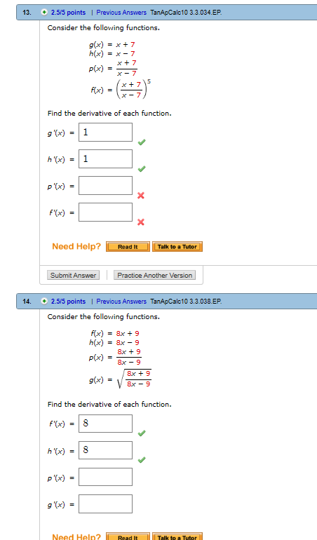 Solved 13. 2.5/5 points Previous Answers TanApCalc 10 | Chegg.com
