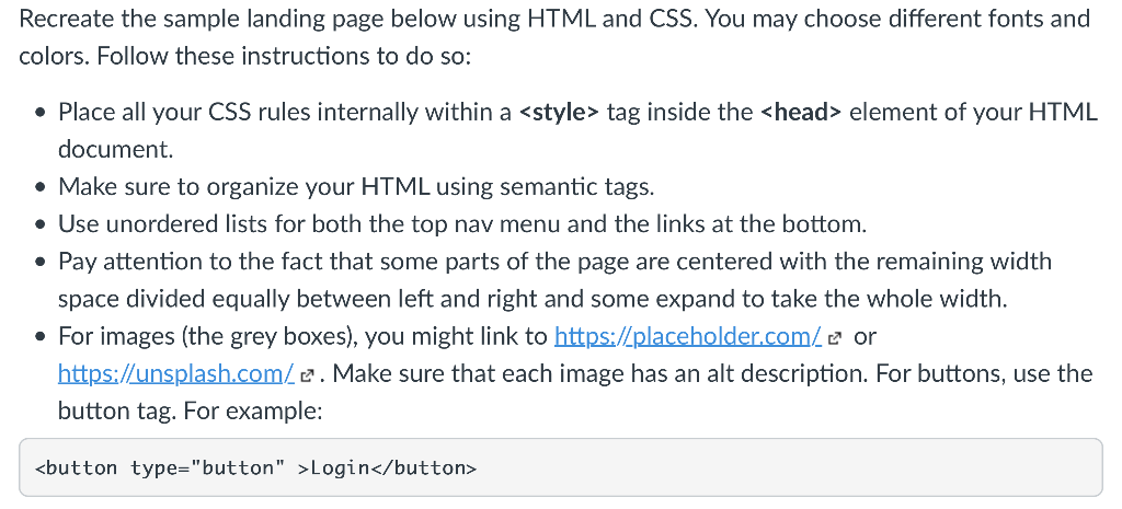 Solved Recreate The Sample Landing Page Below Using Html And 0002