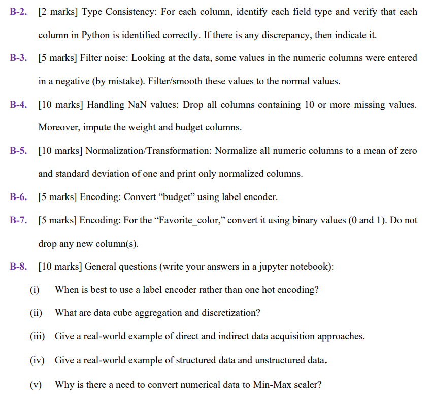 Solved Problem B [50 Marks]: Consider the data given in | Chegg.com