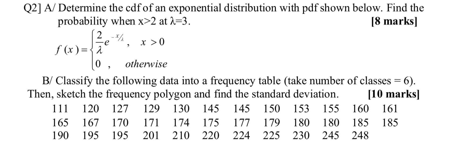 Solved 2 -X/ e 10, Q2] A/ Determine the cdf of an | Chegg.com